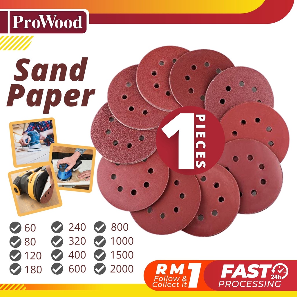 1 PIECE 5 inch 125mm Round Sandpaper Various Grades Self-adhesive ...