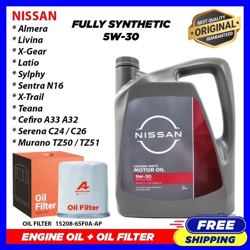*With Original Oil Filter* Nissan 5W30 Fully Synthetic Engine Oil (4L ...