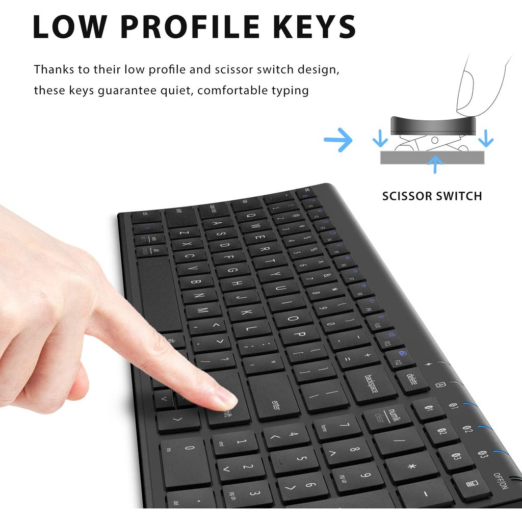 BK10 Bluetooth Keyboard, Multi Device Rechargeable with Number Pad Ergonomic Design Connect 3 ...