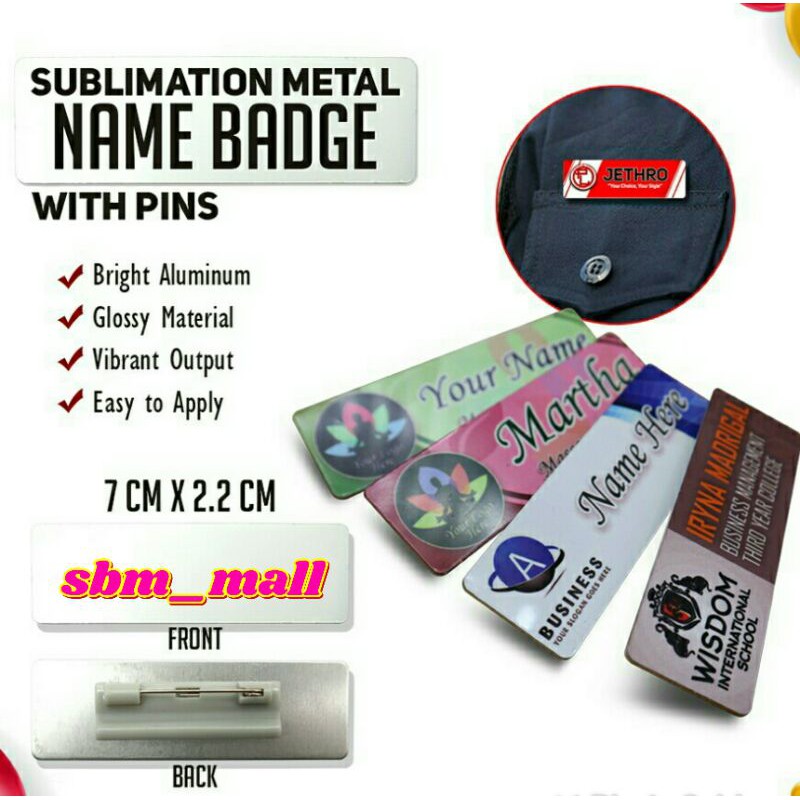 SUBLIMATION METAL NAME BADGE WITH PIN 7*2cm (5pcs) | Shopee Malaysia