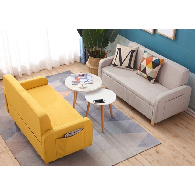 Nordic sofa small living room to receive sofa stools solid wood fabric ...