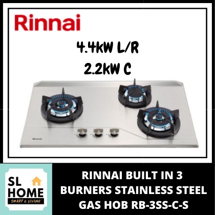 RINNAI RB-3SS-C-S BUILT IN 3 BURNERS STAINLESS STEEL GAS COOKER WITH BATTERY IGNITION | Shopee ...