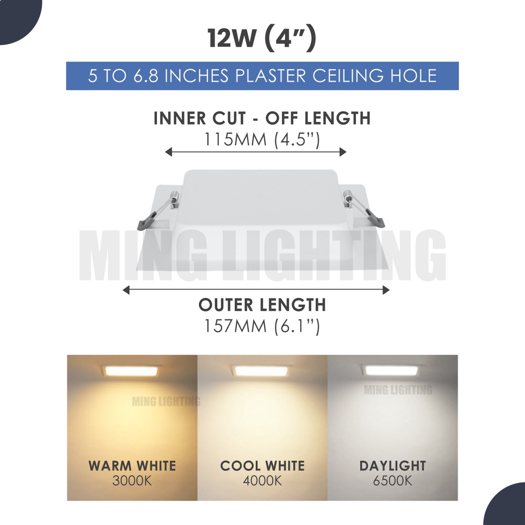 [SIRIM] LED Downlight 12W 18W Square Down Recessed Light Siling Ceiling ...
