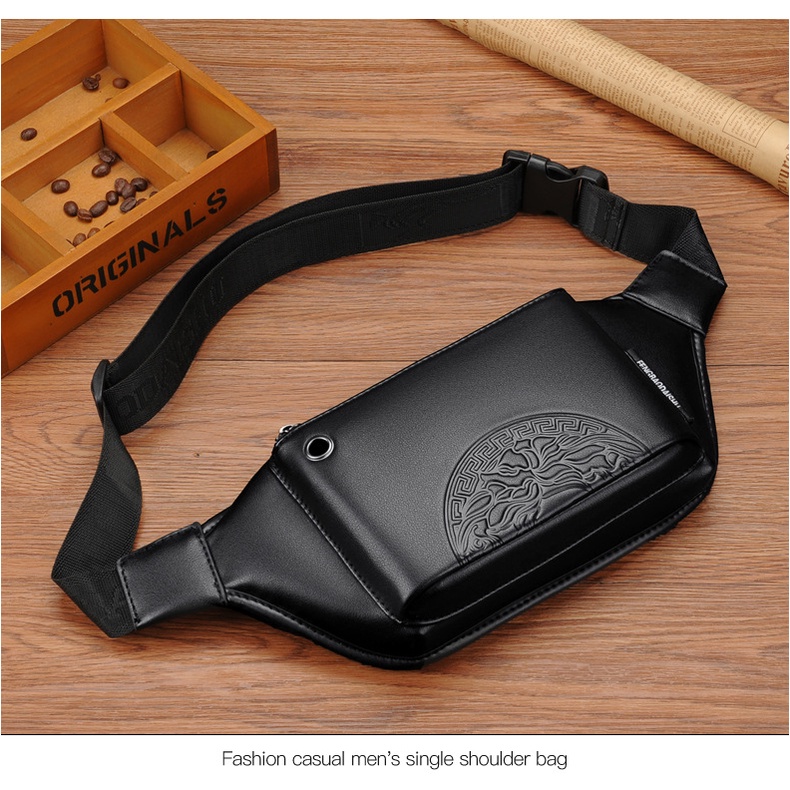 Men's waist bag Fashion leather large capacity men's and women chest ...