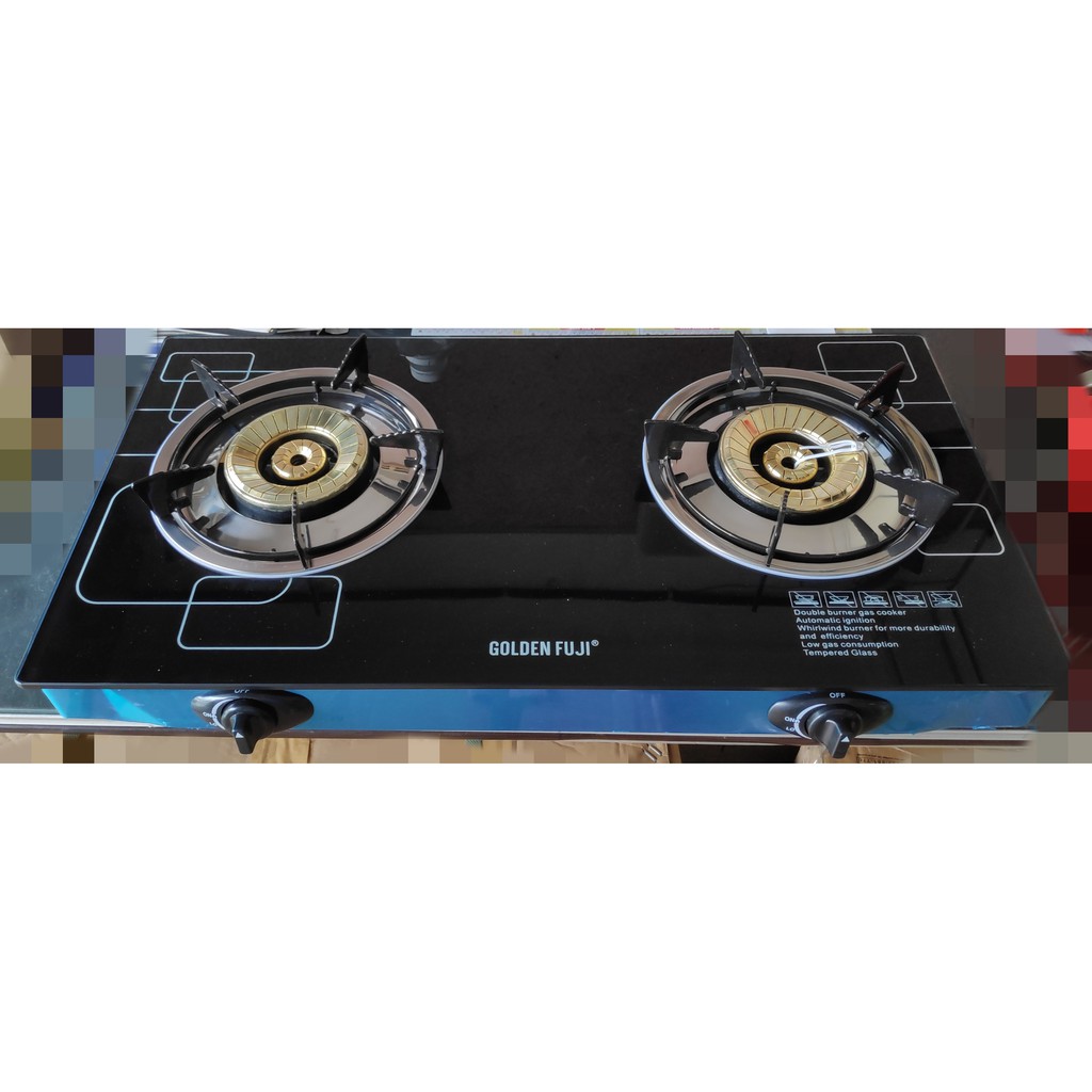 GOLDEN FUJI GF-M829 Glass Top Double Gas Cooker/Dapur Gas Kaca | Shopee ...