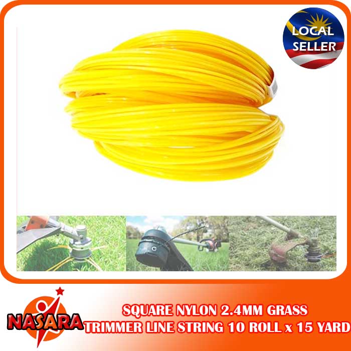 Nasara SQUARE NYLON 2.4MM GRASS TRIMMER LINE STRING 10 ROLL x 15 YARD ...