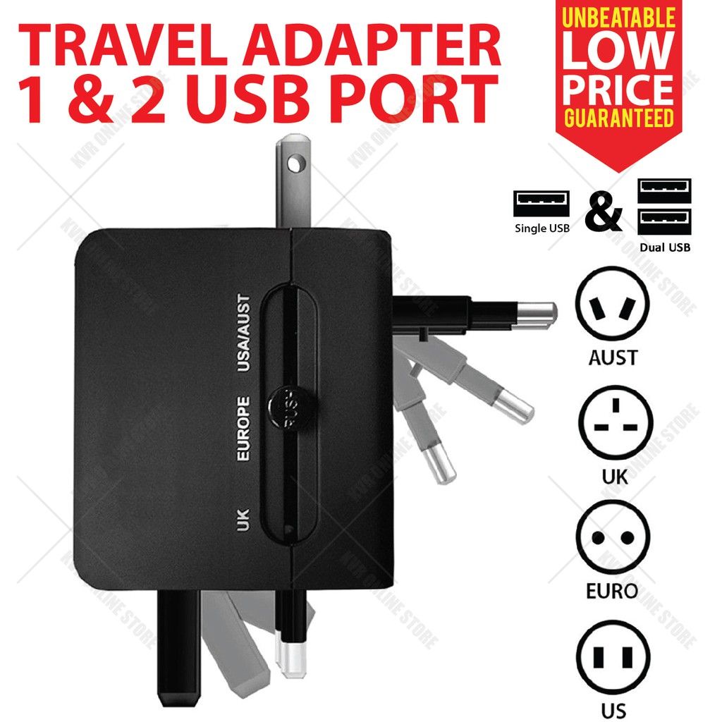 Universal Travel Adapter Multisocket Plug All-In-One Single Dual USB ...