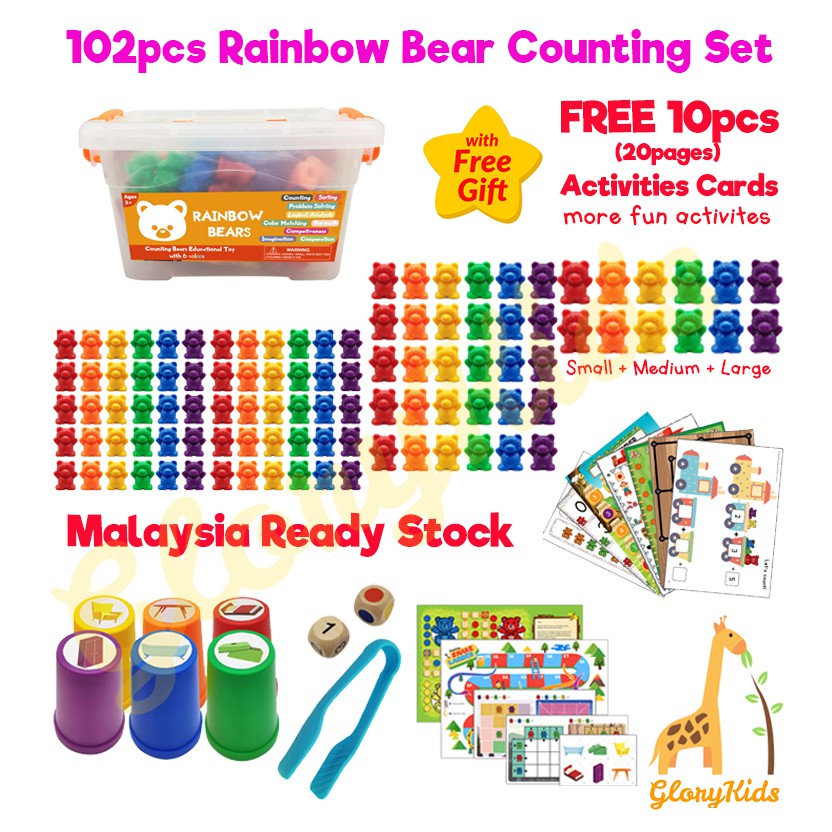 KL Stock 90 / 102pcs Rainbow Counting Bear FREE Game Cards Montessori ...
