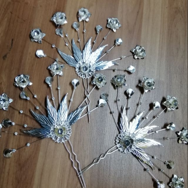 (3 Pcs) Tradisional Cucuk Sanggul Pengantin Perak Melayu Silver Plated ...