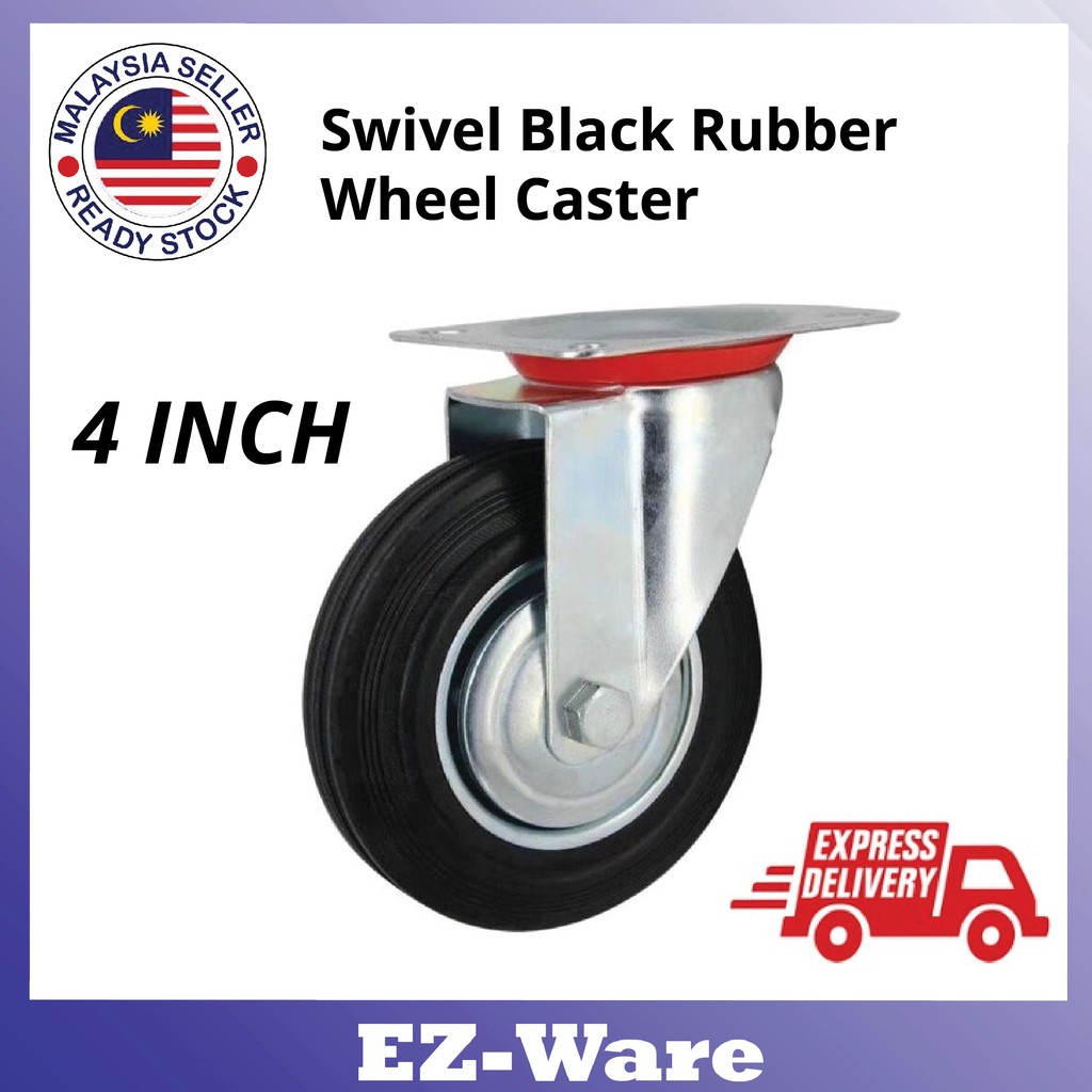 Solid 4 Inch Swivel Black Rubber Wheel Caster/ Trolley Caster ...