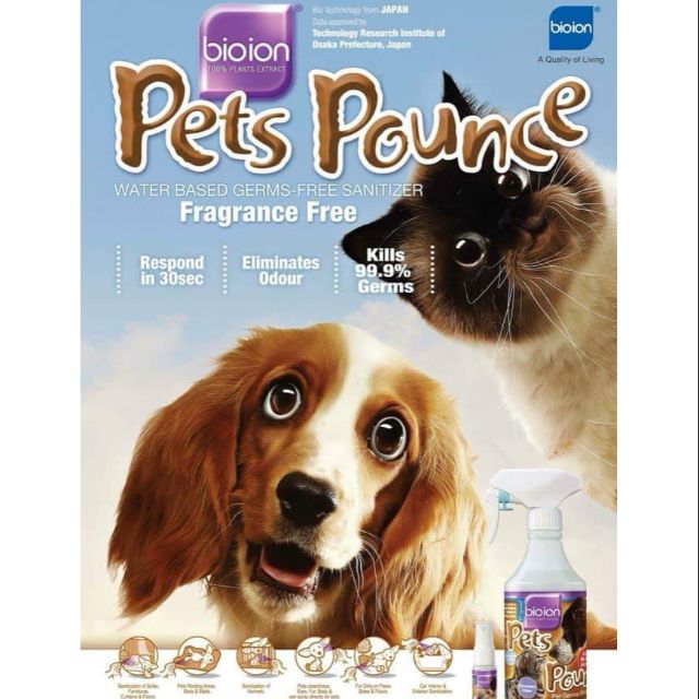 Bioion Pets Pounce Pet Sanitizer Spray suitable for cats, dogs and ...