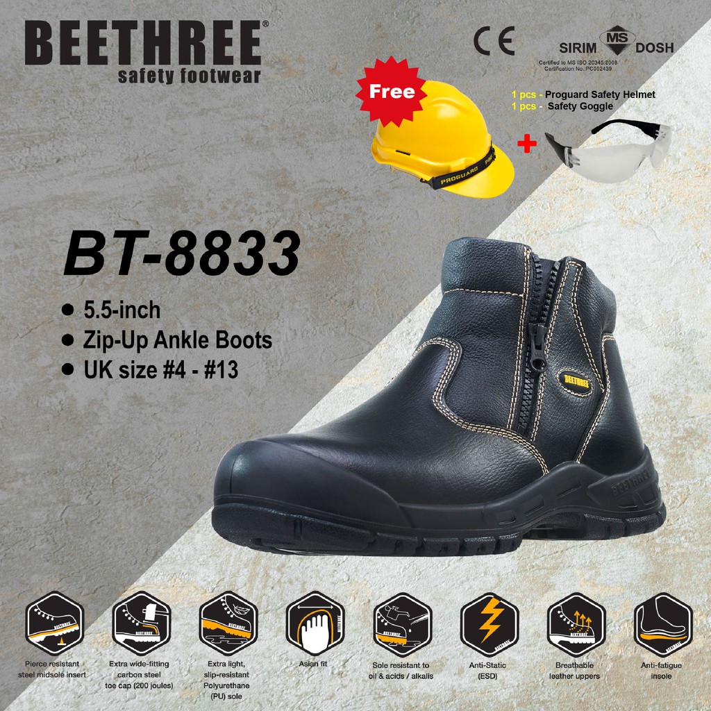 Beethree BT8833 5.5inches Zip-Up Ankle Boot Safety Shoes F.O.C Safety ...