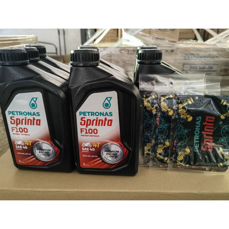 NEW PACKING PETRONAS SPRINTA F100 SAE 40 Motor Engine Oil 4T 1Liter with ORIGINAL PETRONAS ARM ...