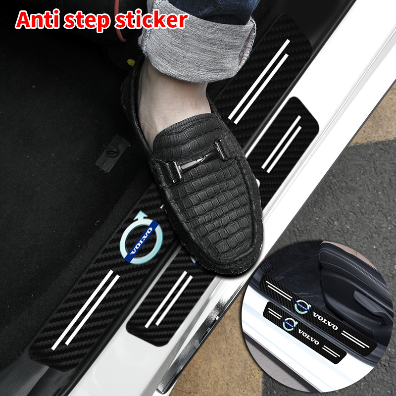 4pcs Thick Leather Carbon Fiber Car Side Door Step Threshold Protection ...