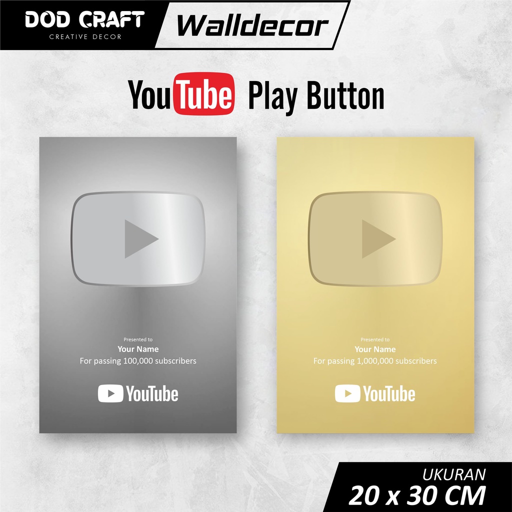 HIASAN DINDING Youtube Play Button Wall Decoration Silver, Gold, Black ...