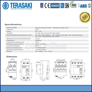 TERASAKI ELCB / RCCB 2P ,40A / 63A ~ 100MA , (EPR20xx100AC) | Shopee ...