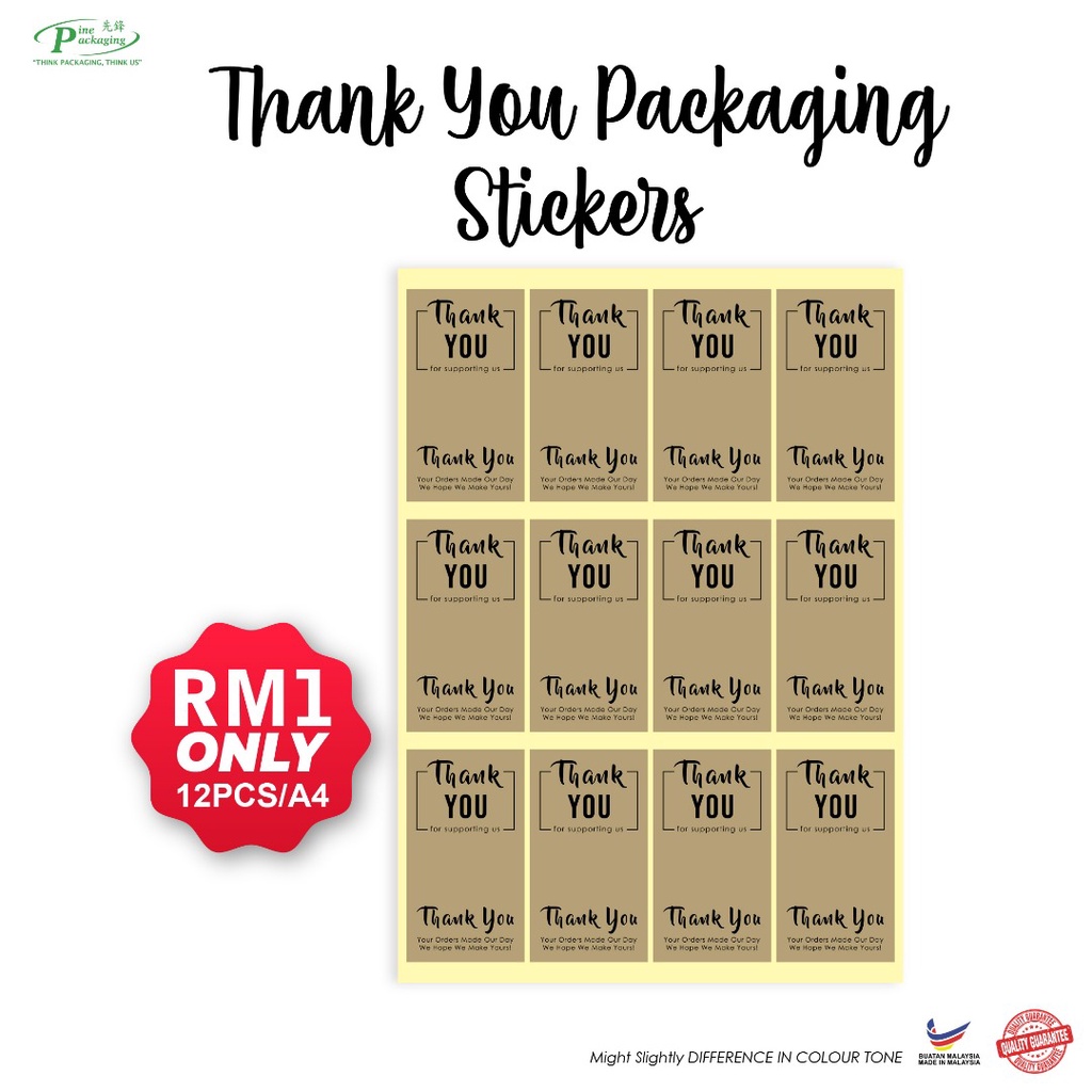 Thank You Sticker Packing Sticker Brown/White Sticker (Only For Add On ...