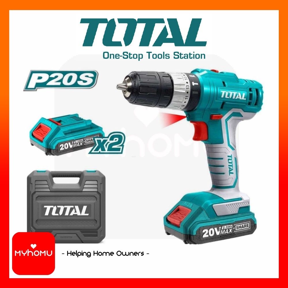 TOTAL 20V CORDLESS IMPACT DRILL TIDLI 20012 WITH 2 BATTERIES 2.0AH ...