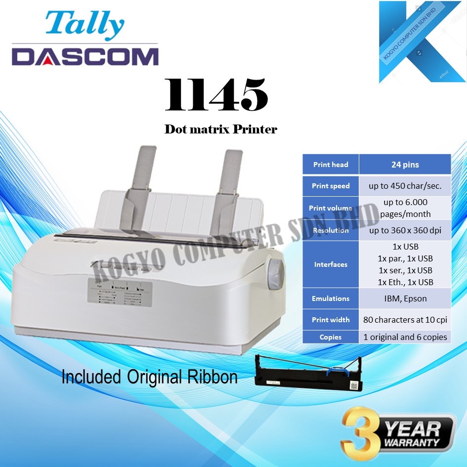 Tally Dascom 1145 80-Column 24 Pins Dot Matrix Printer *** LQ310 ...