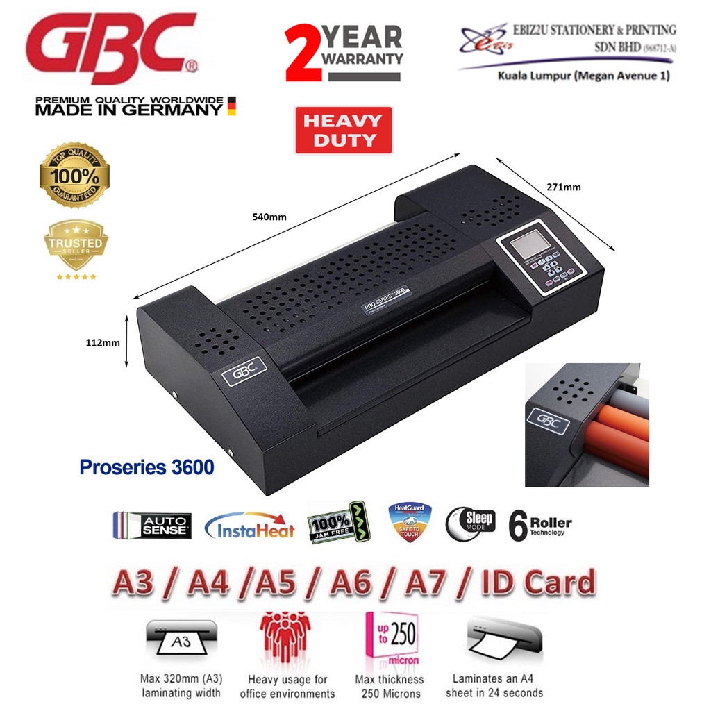 GBC Heavy Duty 6 roller A3 Proseries 3600 Laminator (Laminator Machine ...