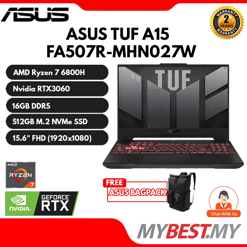 ASUS TUF Gaming Laptop A15 2022 FA507R-MHN027W (R7-6800H/ 16GB 4800MHZ ...