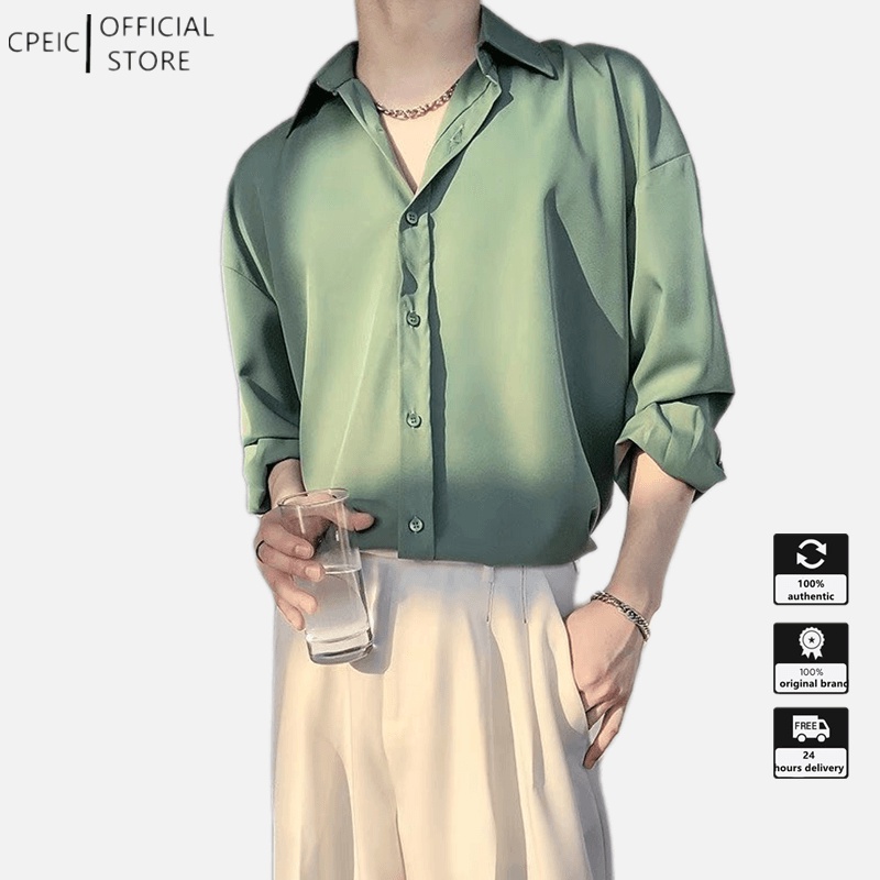 ☆CPEIC★Korean Shirt for Men Mint Green Drape, Anti-wrinkle and No-iron ...