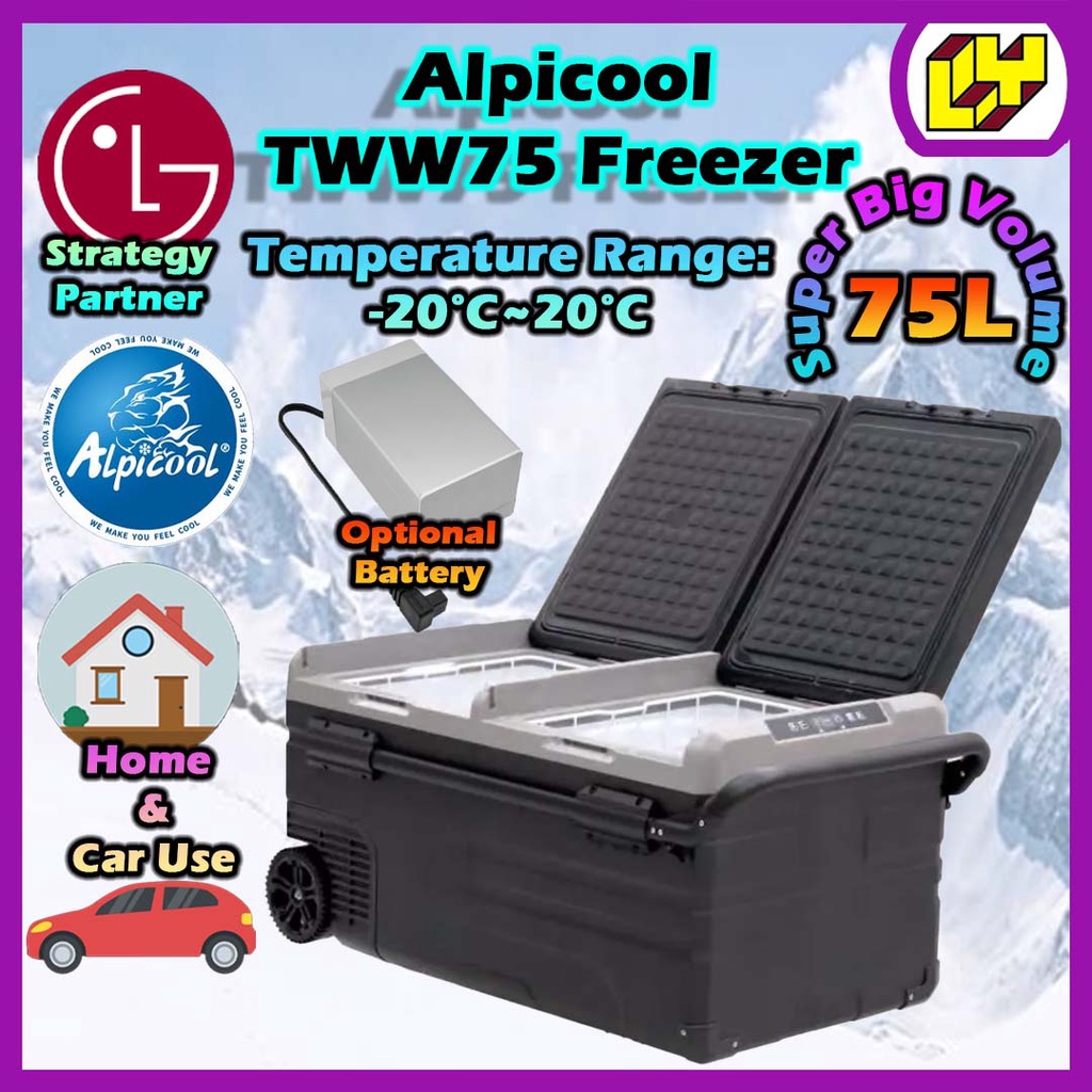Alpicool TWW75 Car Refrigerator with Battery 75L Dual Use Car Fridge Portable Freezer Large ...