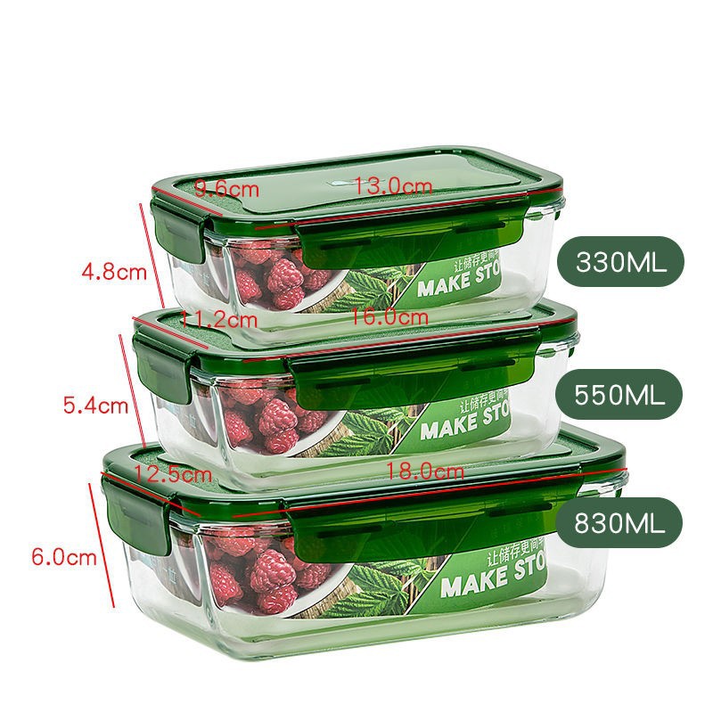 [3 PCS] Rectangular Airtight High Heat Resistant Glass Container Food ...