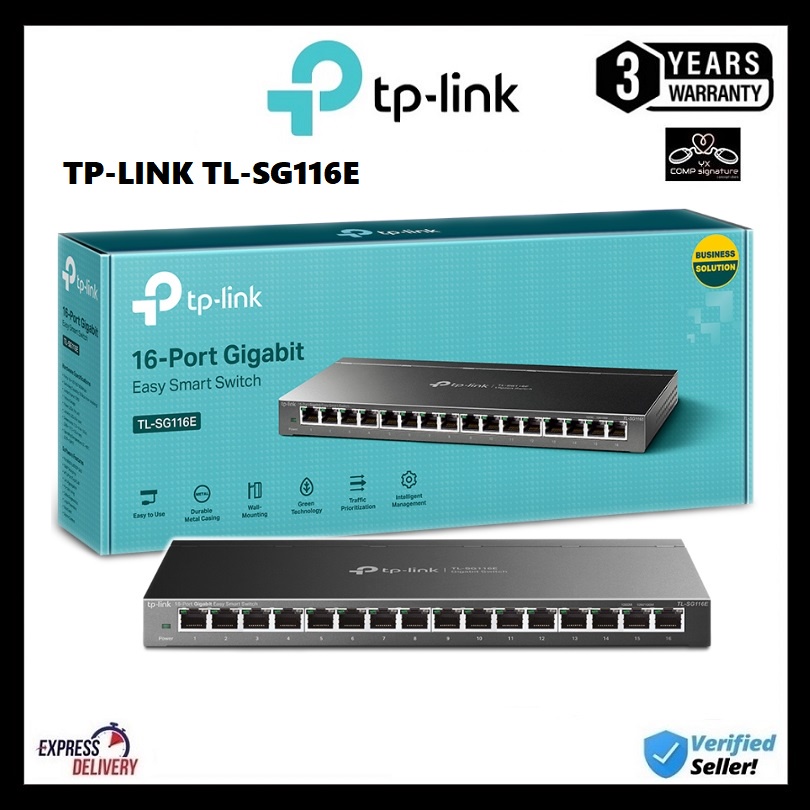 TP-LINK TL-SG116E 16-PORT GIGABIT UNMANAGED PRO SWITCH WITH 16 10/100/1000MBPS RJ45 PORTS AND ...