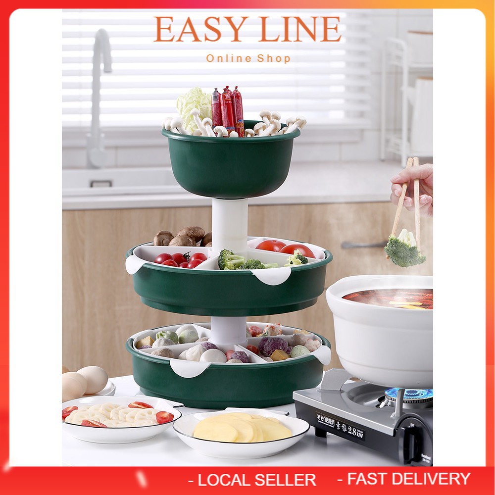 🇲🇾💥 3 Tier Rotatable Fruit Platter Steamboat Bowl Drainer Container ...