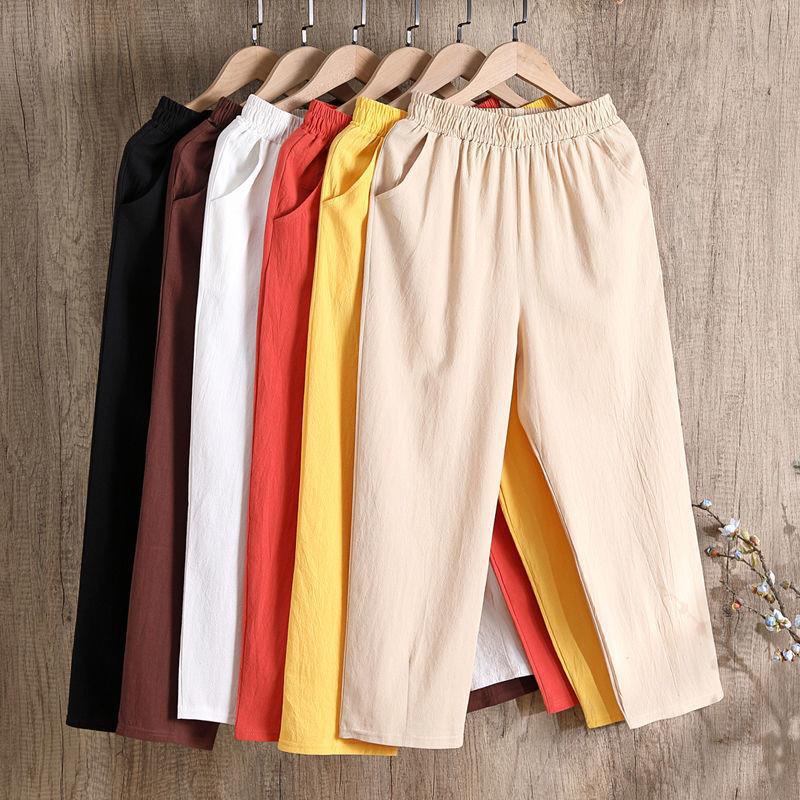 Plus Size Oversized 85KG Solid Color Loose Cotton and linen Long Pants ...
