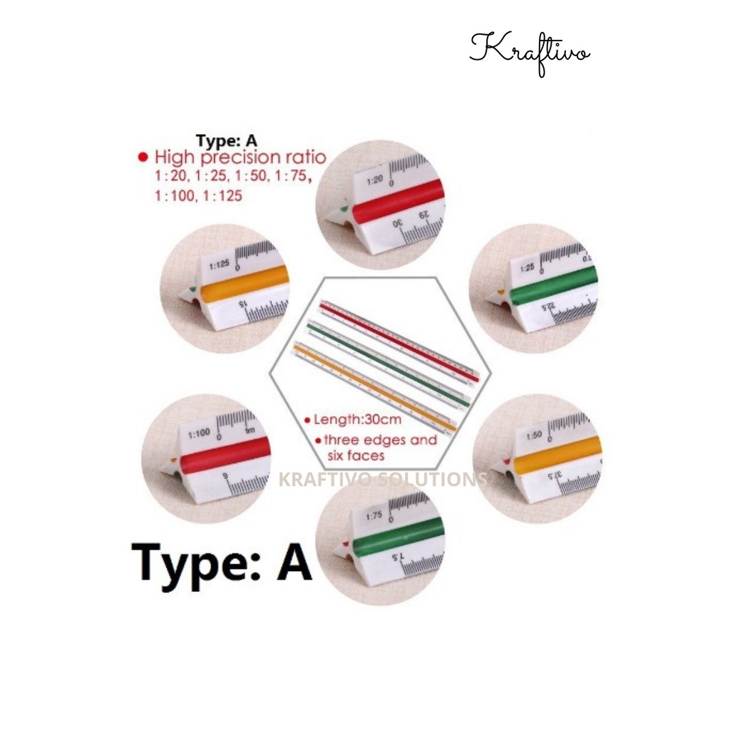 [ SCALE RULER ] Triangle Scale Architect Engineer Technical Ruler 12 ...