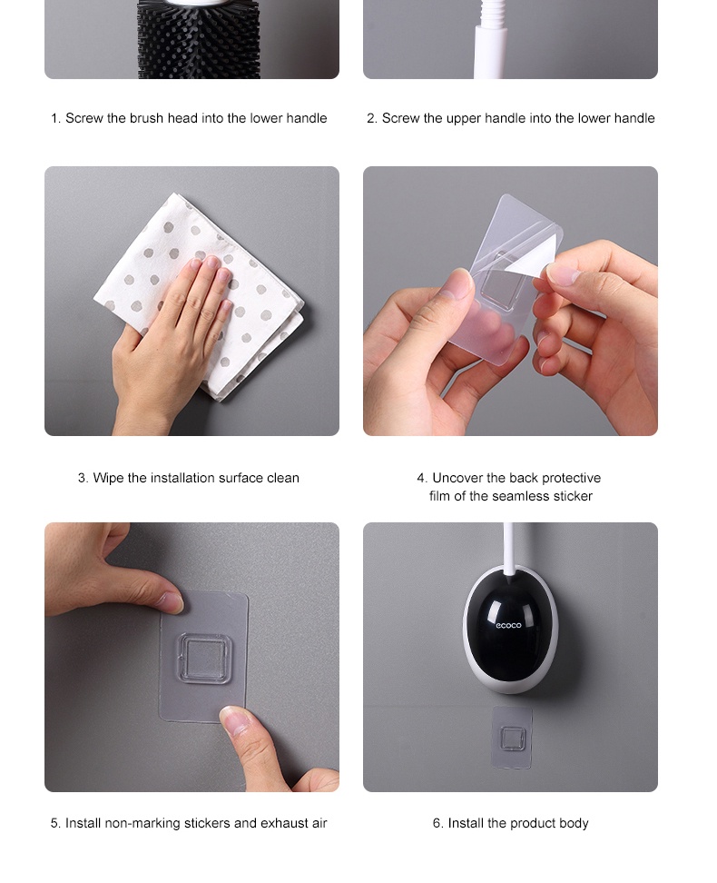 SR99. ECOCO Silicone Brush Head Toilet Brush Quick Drain Cleaning Tools ...