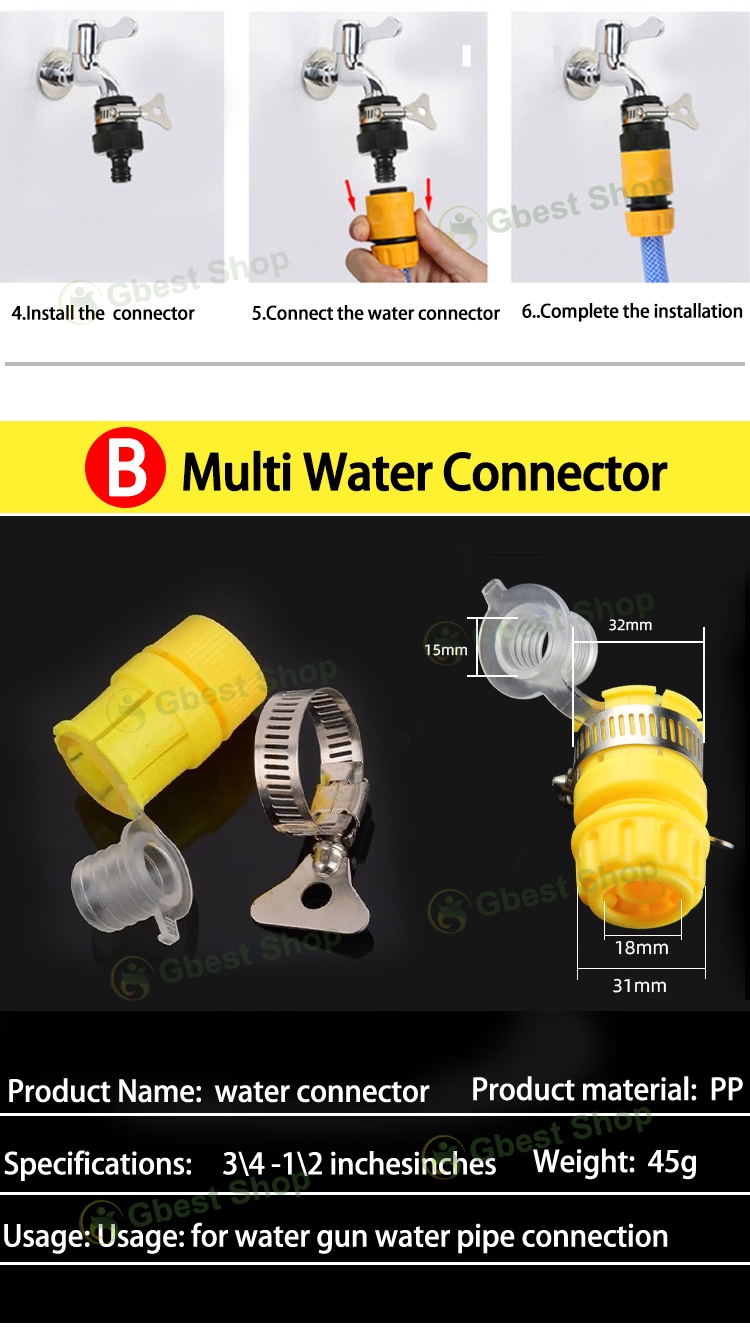 Plastic Brass water tap universal adapter quick pipe connector garden ...
