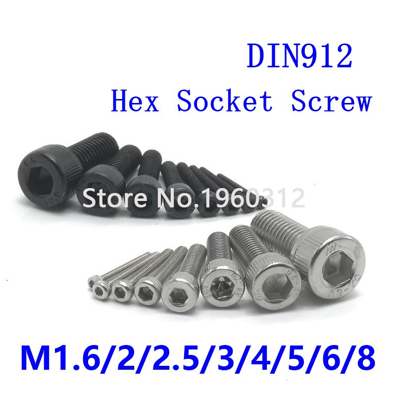 5-50Pcs M1.6 M2 M2.5 M3 M4 M5 M6 M8 *L DIN912 Stainless Steel Hex allen Socket Cap Head Screw or ...