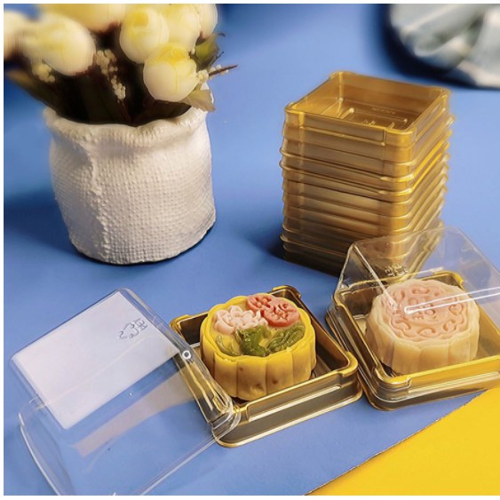 50set/pkt Dessert Mooncake Plastic Tray Box Gold Color - 50g/80g 月饼盒透明盖 ...