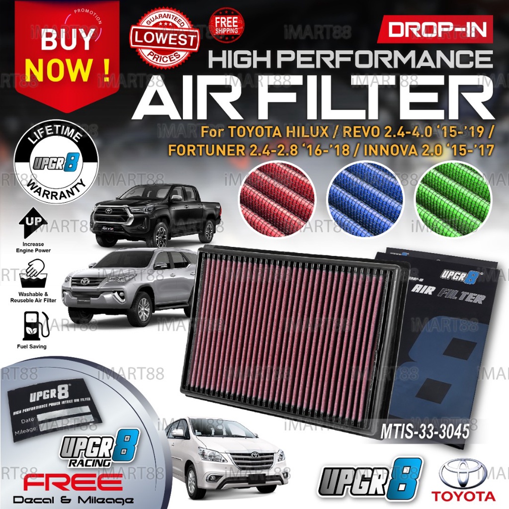 OTP PERFORMANCE WASHABLE DROP IN AIR FILTER TOYOTA HILUX REVO FORTUNER ...