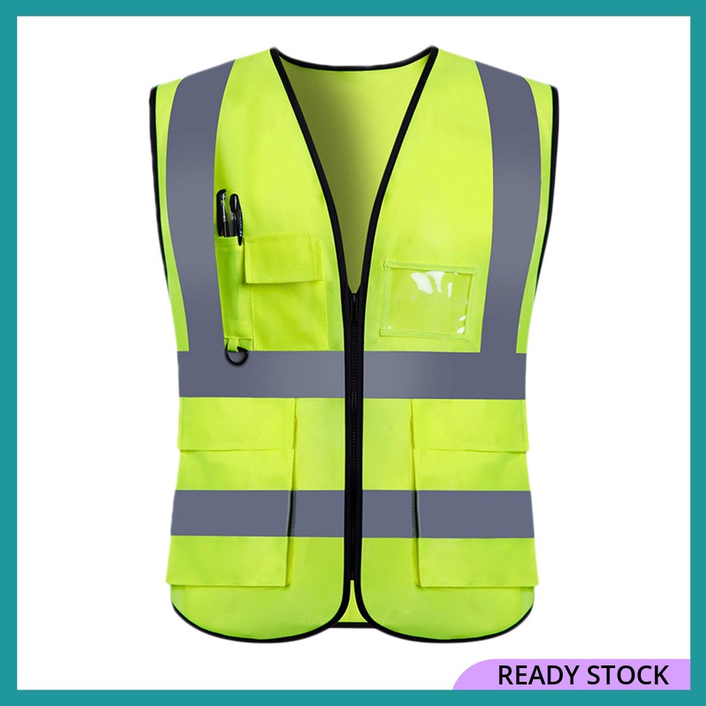Safety Reflective Zipper Vest High Visibility 5 Pockets Warning ...