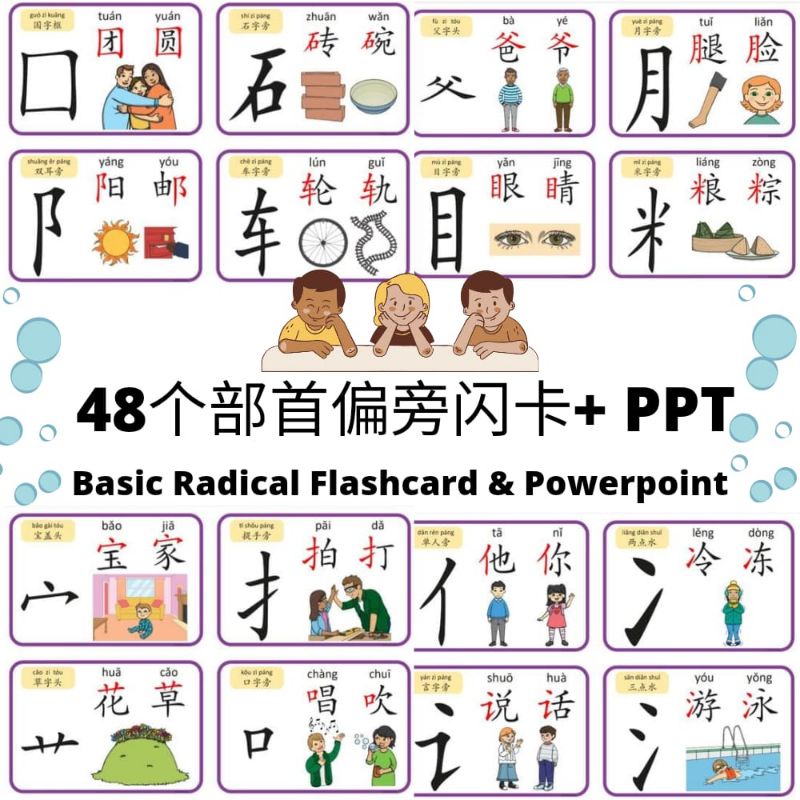 C5 (Digital) Chinese Basic Radical Flashcard and Powerpoint 华语基本部首偏旁闪卡 ...
