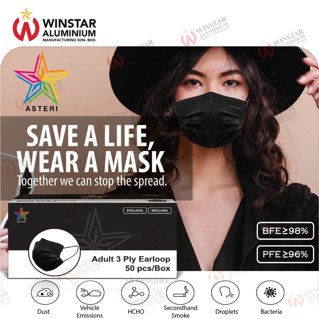 ASTERI 3 Ply Adult Disposable Face Mask - Earloop & Headloop (50pcs ...