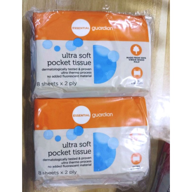 Guardian Face Ultra Soft Pocket Tissue (8sheets/2ply x 8pack ) | Shopee ...