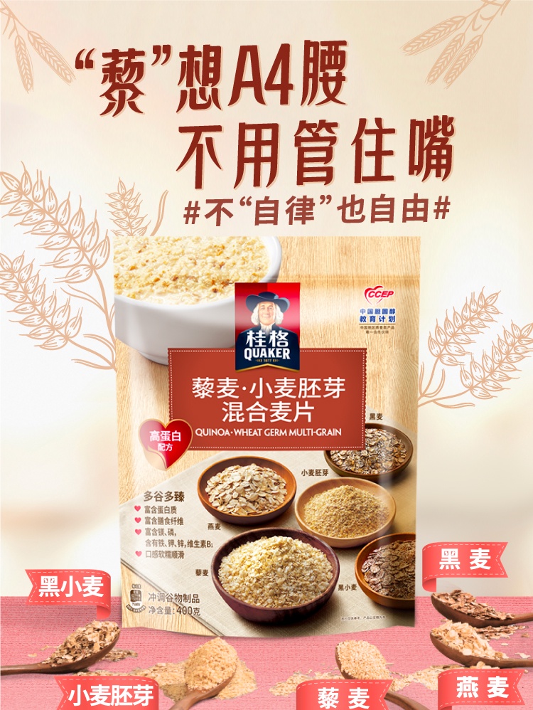 Quaker Quinoa Wheat Germ Multi Grain 藜麦 - 小麦胚芽混合麦片 400g Oat Cereal ...