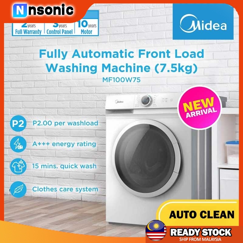 Midea Front Load 7.5kg Washer Machine MF100W75 (7.5 KG) 1200RPM 15MIN ...