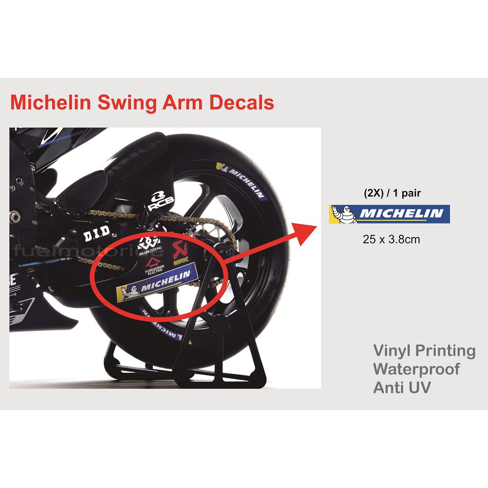 Michelin Swing Arm Decal Sticker Yamaha R25 R1 R6 R15 Honda CBR Ducati ...