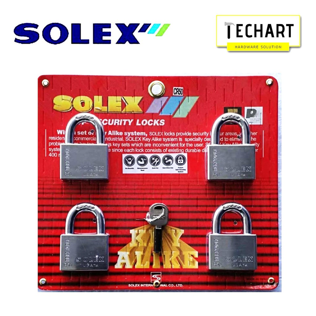 Original Solex Rekeyable 50mm-CR 4pcs Top Security Key Alike PadLock ...