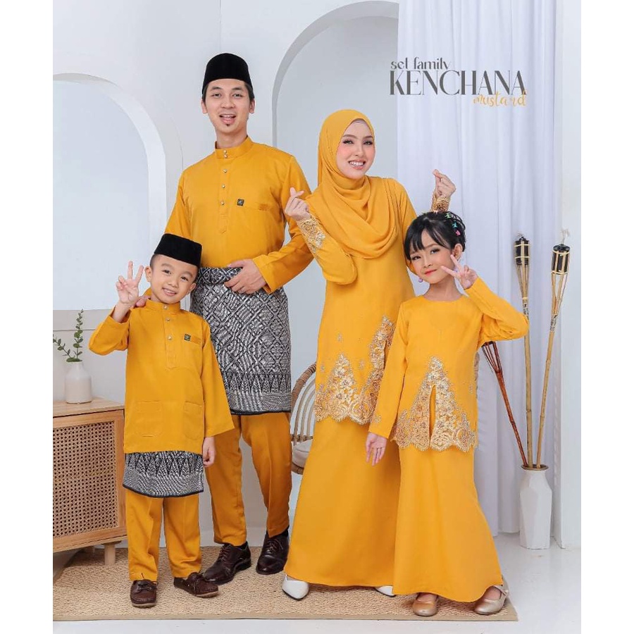 (MUSTARD) BAJU RAYA SET FAMILY BAJU KURUNG KENCHANA DAN BAJU MELAYU ...