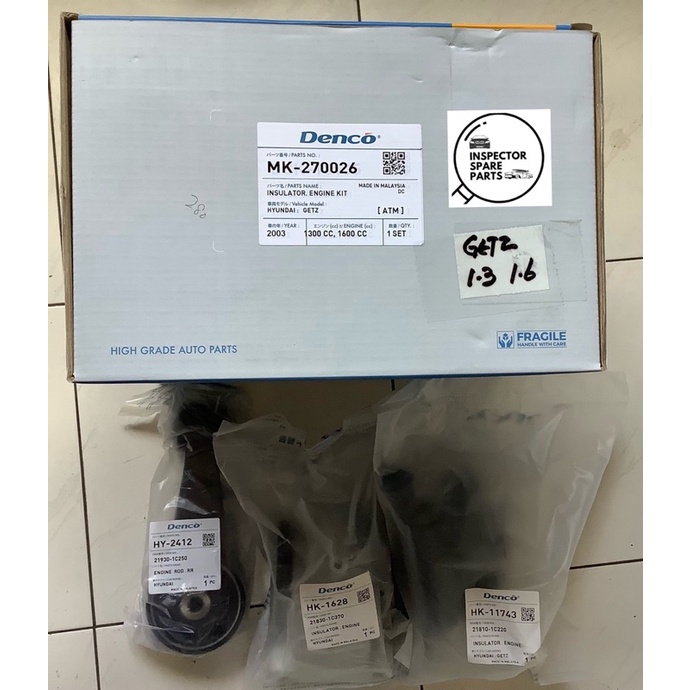 (3PC 1SET) 100% DENCO HYUNDAI GETZ YEAR 2003 1.3 1.6 INSULATOR ENGINE ...