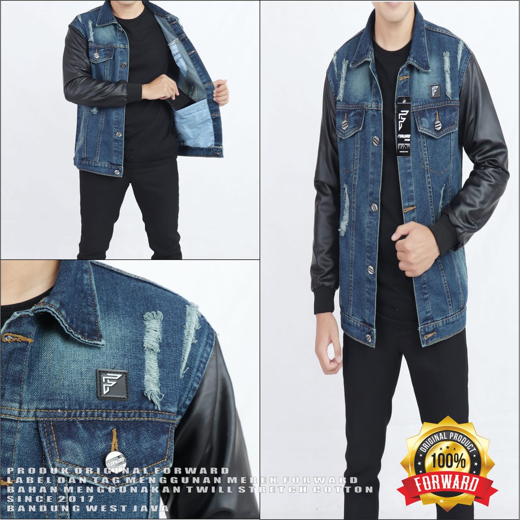 Men's Denim Jeans Jacket/Men's Leather Jacket Forward System | Shopee ...