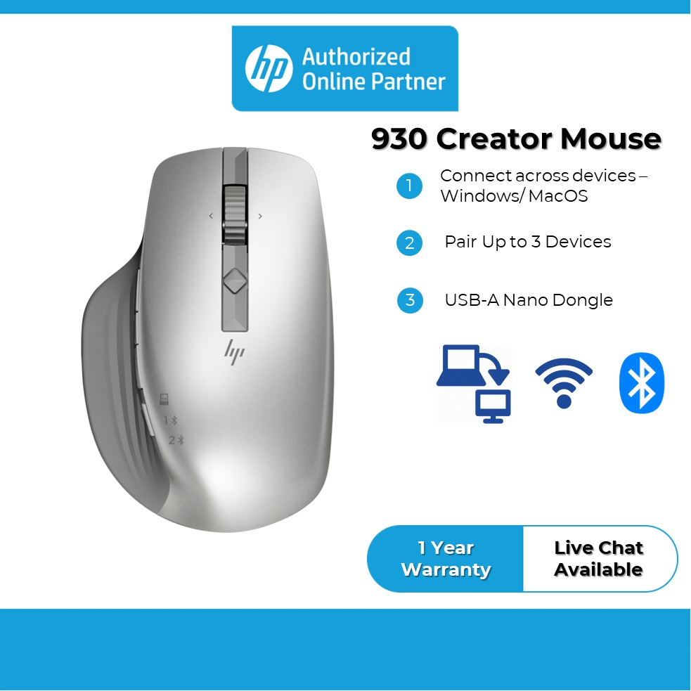HP Bluetooth Mouse 930 Creator Wireless Mouse (1D0K9AA) - Pair up to 3 ...
