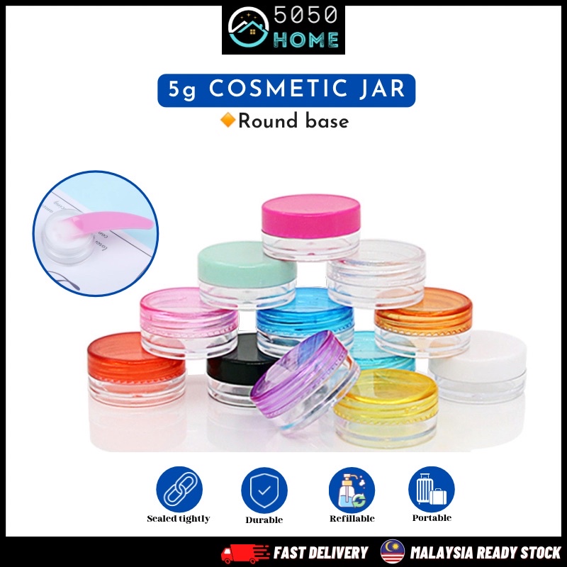 5050HOME 5g Cosmetic Jar Round Base Refillable Travel Cream Plastic ...